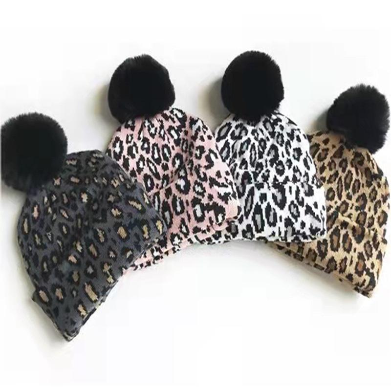 Autumn and Winter Leopard Print Knitted Hat Women's Warm Curled Dome ...