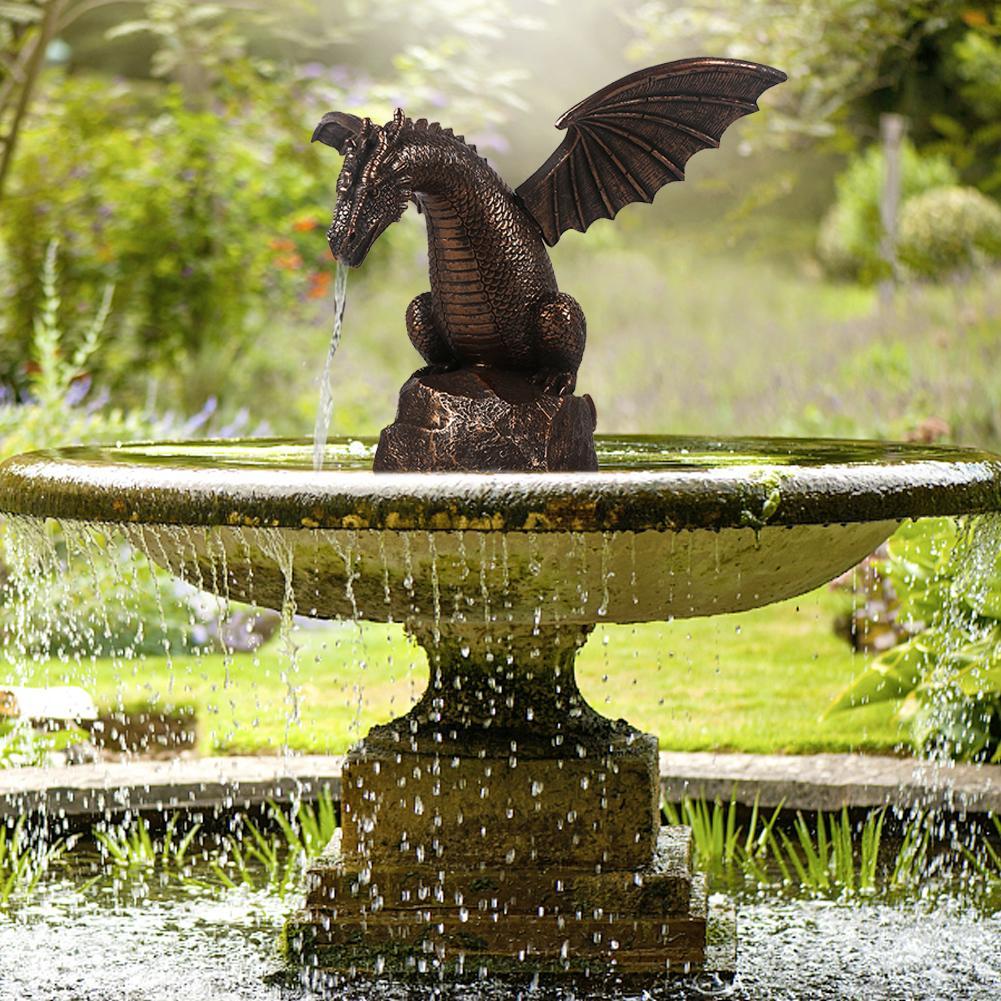 Animal Figurine Dragon Statue Water Fountain Sculpture Garden Decor ...