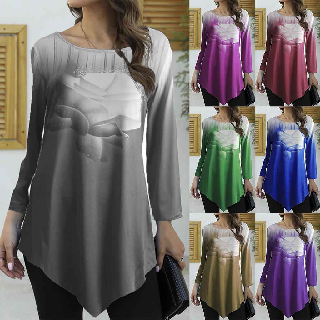 Buy ME Fashion Womens Casual Long Sleeve Printed Tops Blouses T-Shirts ...