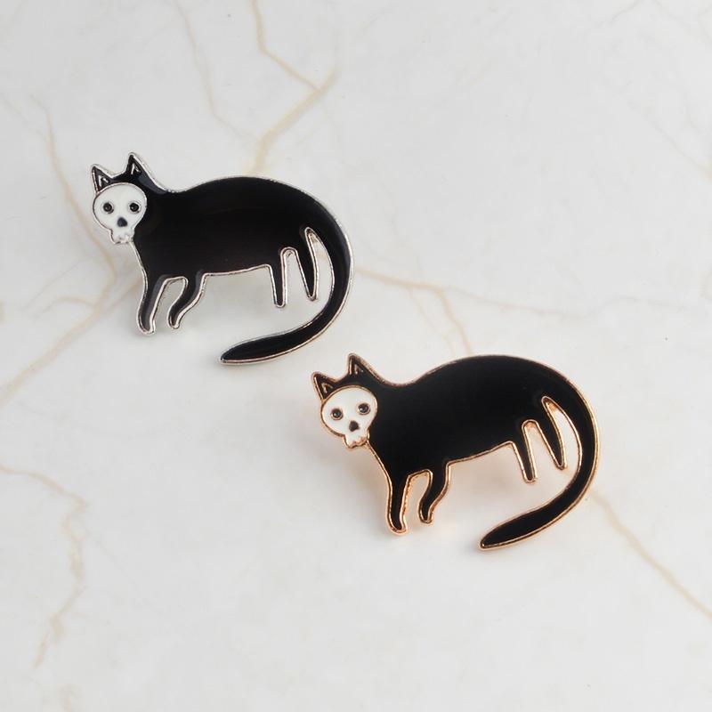 Buy Gold/silver Skeleton Cat Pin Black Cat Skull Head Brooches Badges ...