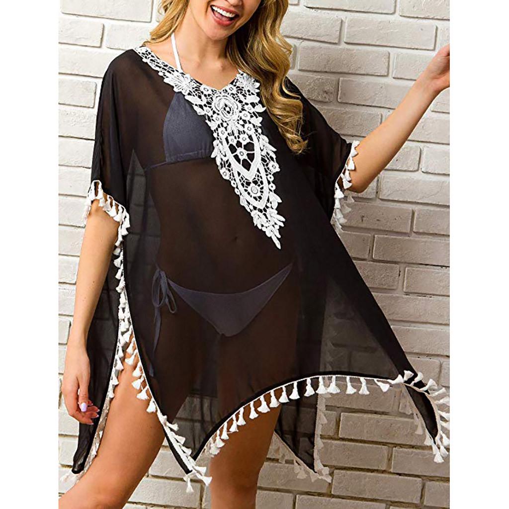 Buy Womens Crochet Chiffon Tassel Swimsuit Beach Bikini Cover Ups For