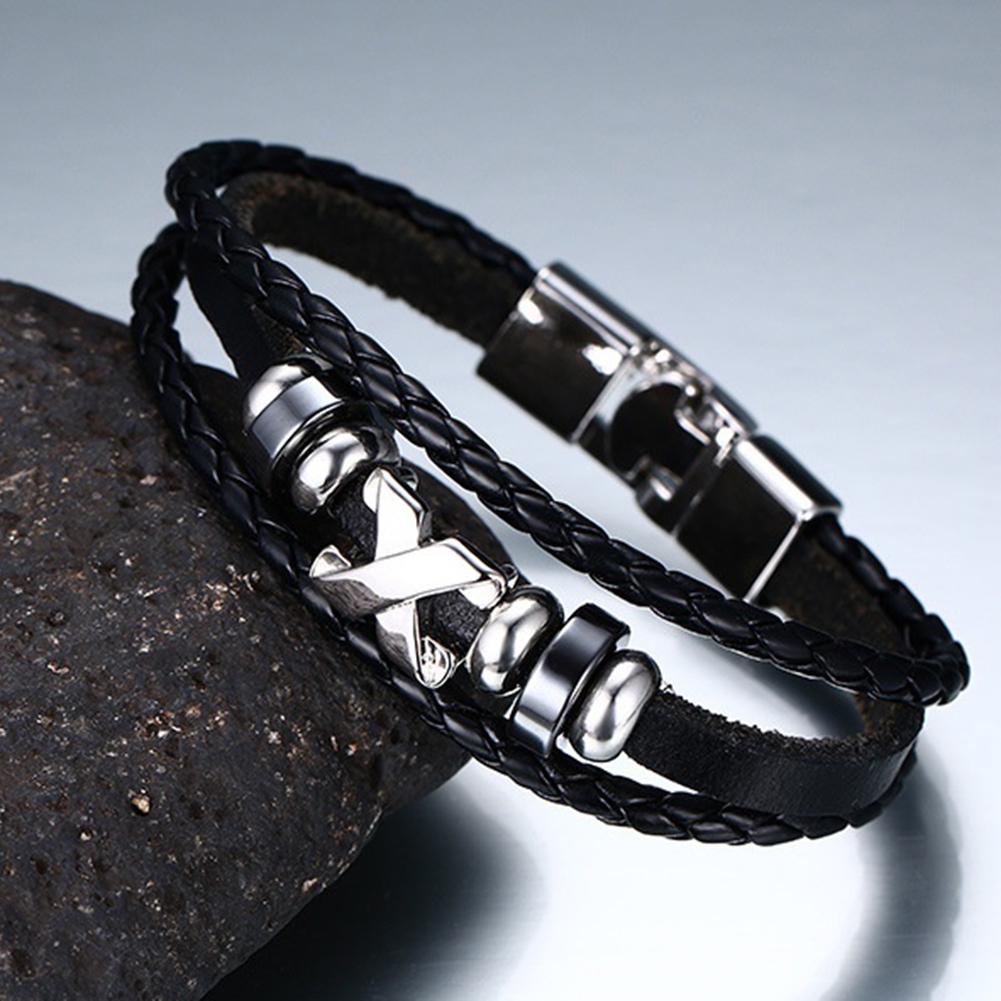 Kjøp Menn Fashion Letter X Armbånd Bangle Flette Faux Leather Clasp ...
