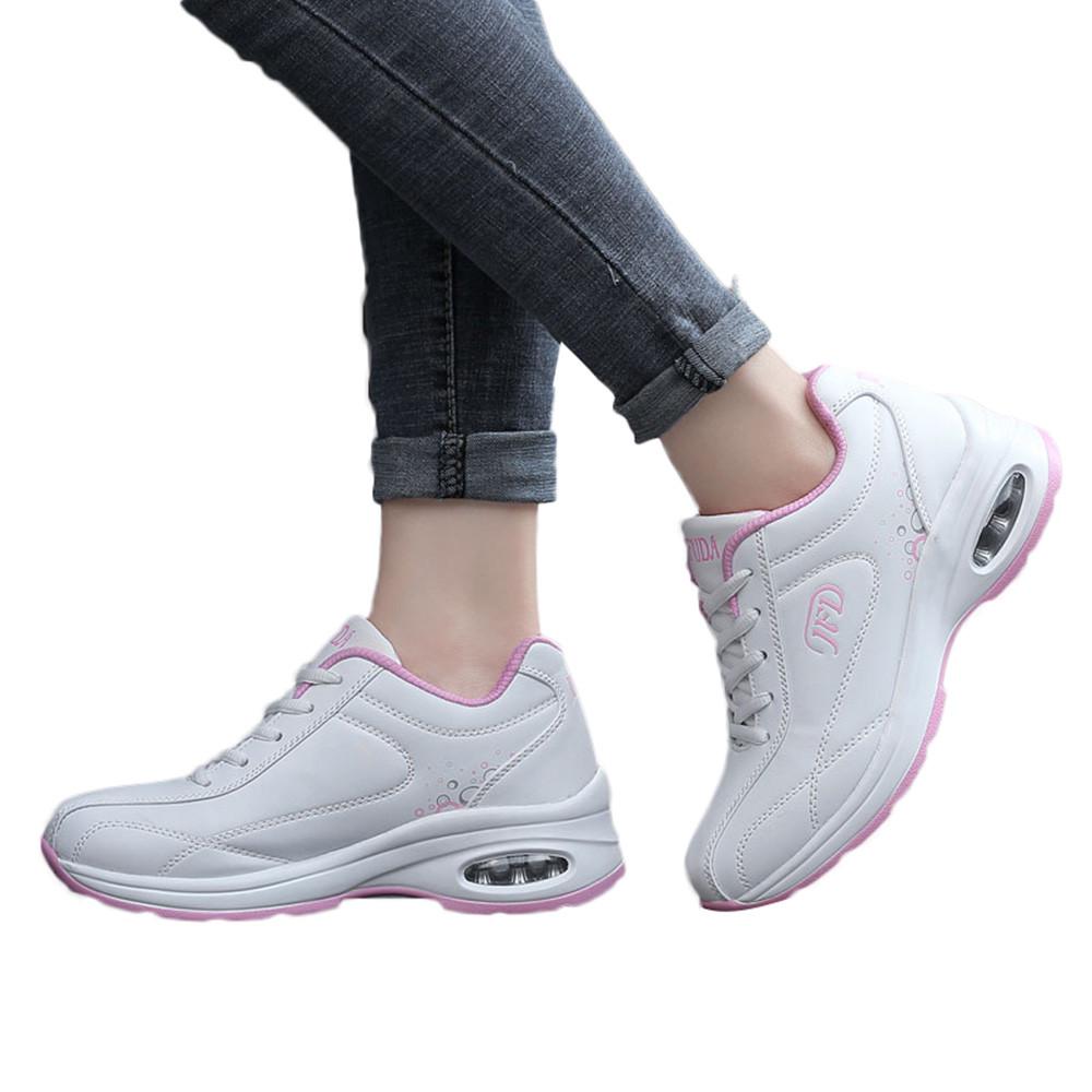 Buy Women Leisure Leather Breathable Lace-Up Non-Slip Sport Flat Shoe ...