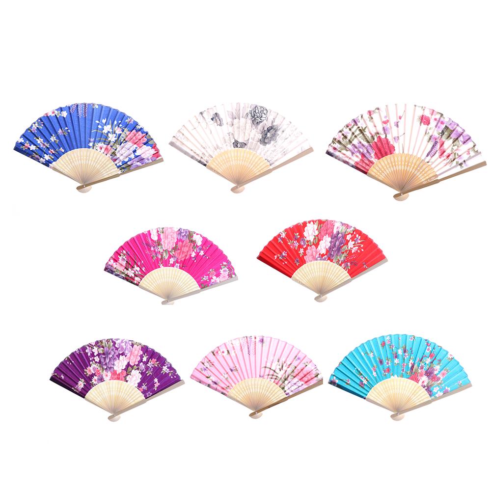 Buy Chinese Flower Silk Bamboo Folding Hand Held Fan Elegant Lady ...