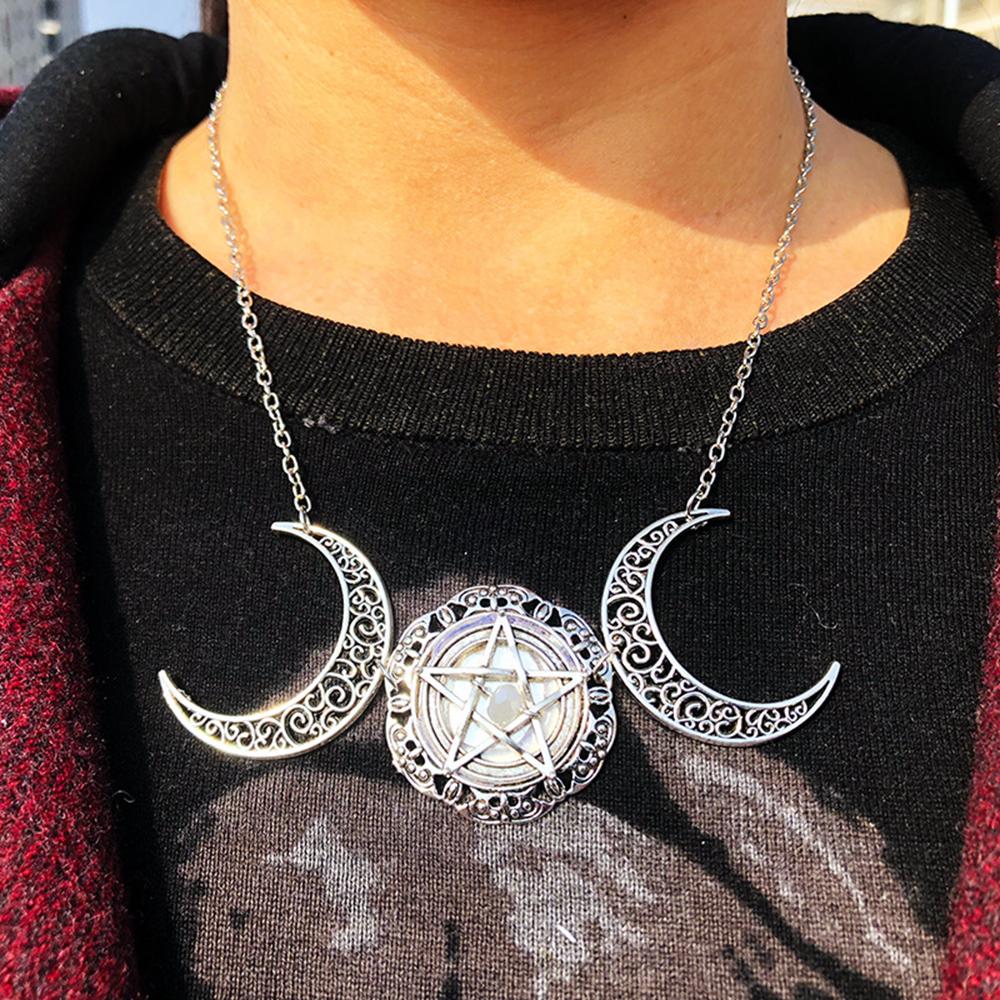 Fashion Women Goddess Crystal Pentagram Pendant Pentacle Choker Triple ...