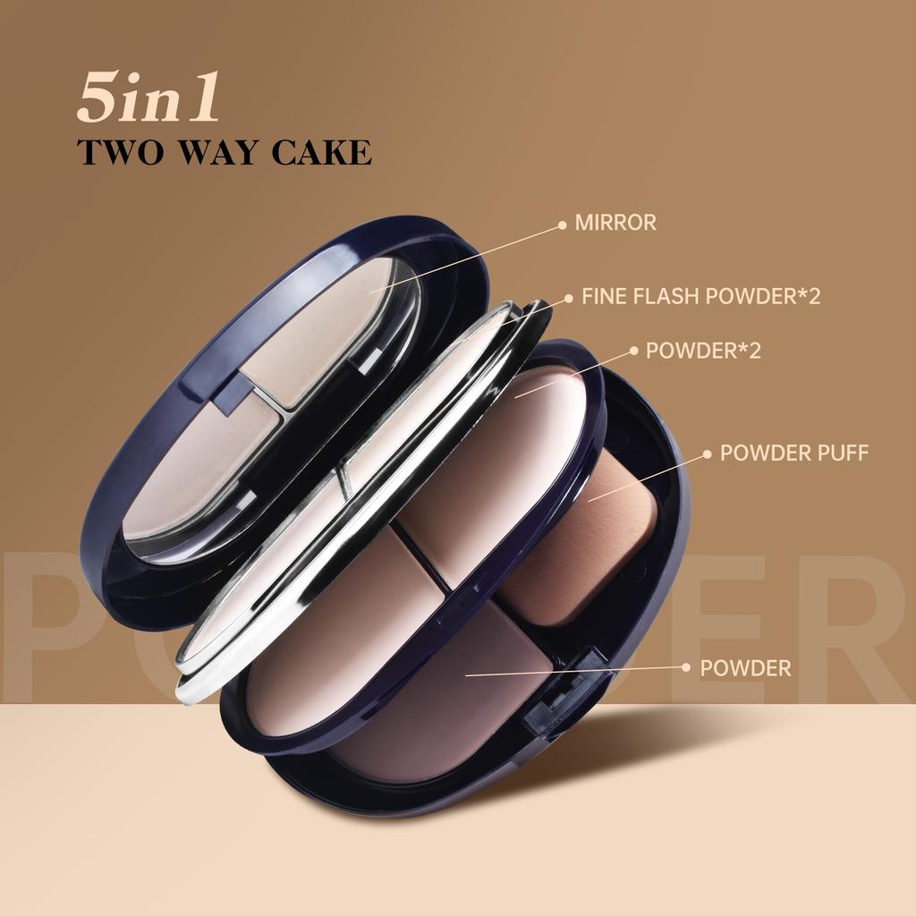 5 in1 Gezichtspoeder Oil Control Waterproof Compact Pressed Powder ...