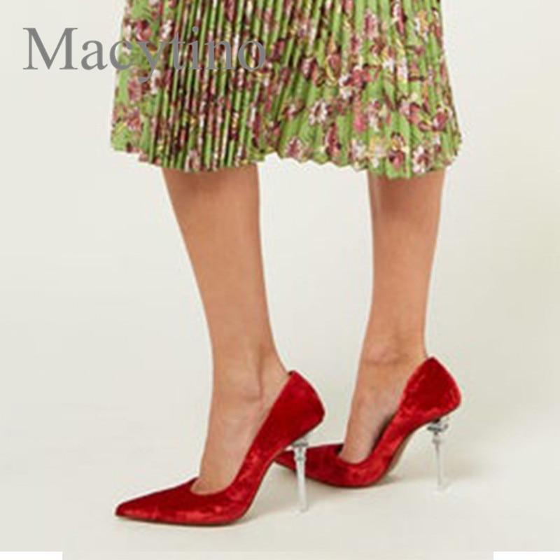 Buy Brand Shoes Woman Red Velvet High Heels Special Shaped Heel Shoes ...