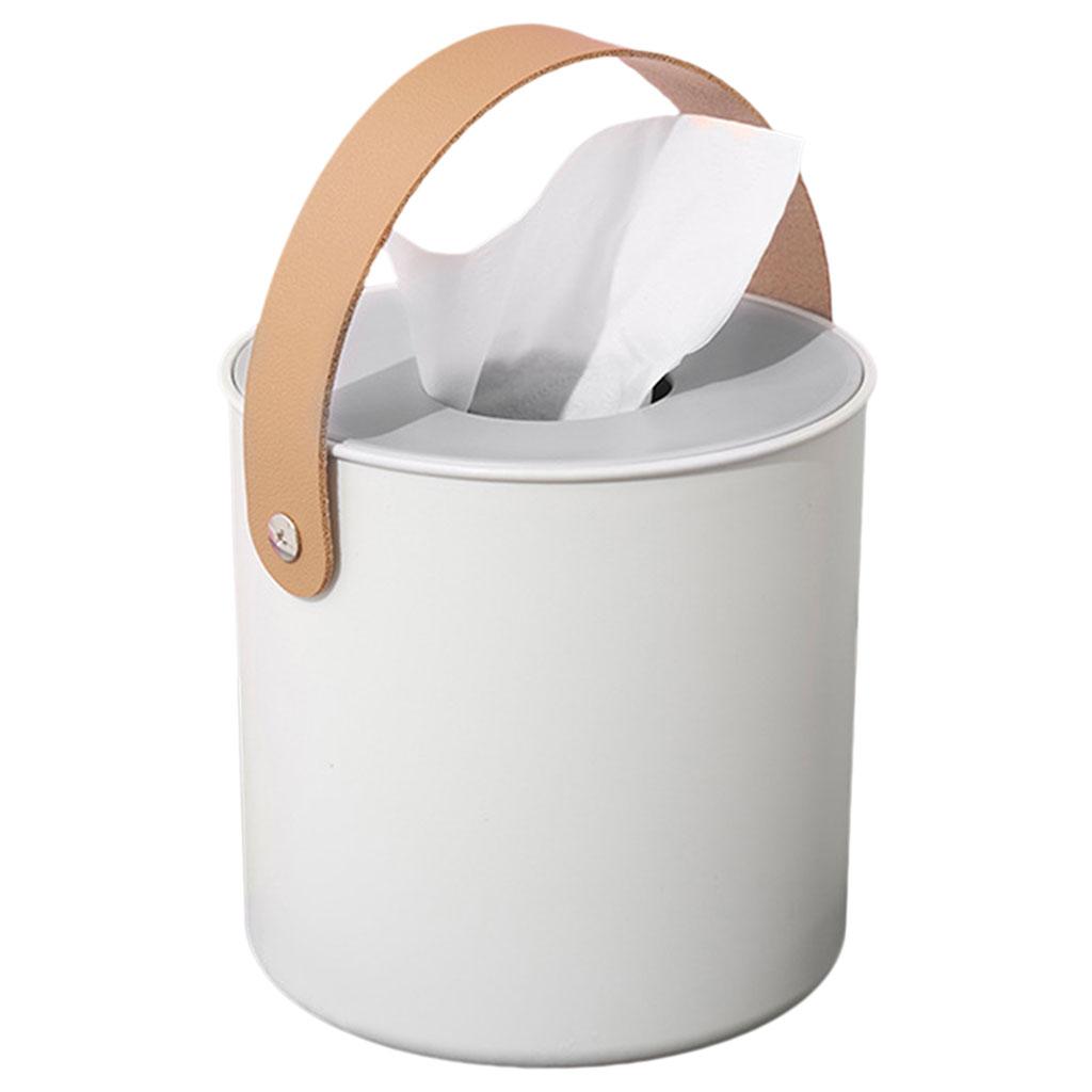 Tissue Box with Leather Handle Creative for Bedroom Kitchen Round uygun ...