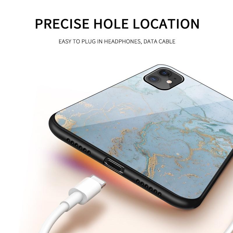 Satın alın Fashion Elegant Marble Pattern Back Glass Phone Cover Case ...