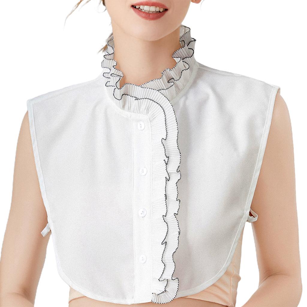 Buy Women Vintage Stand Faux Collar Double Layer Ruffles Trim Chiffon ...