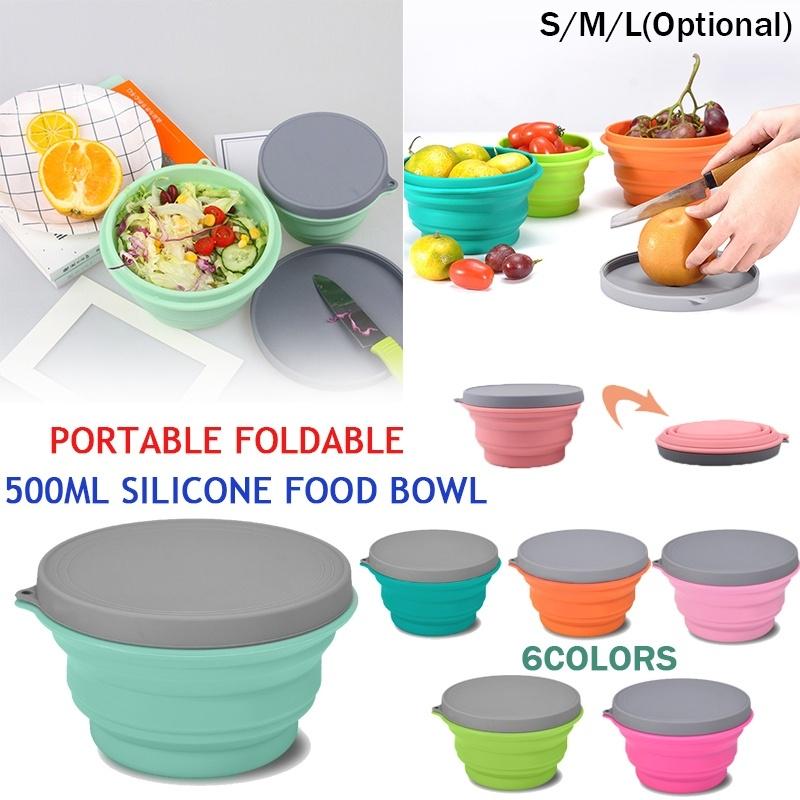 Buy 6 Colors Portable 500ML Silicone Bowl Folding Bowl Salad Dish With ...
