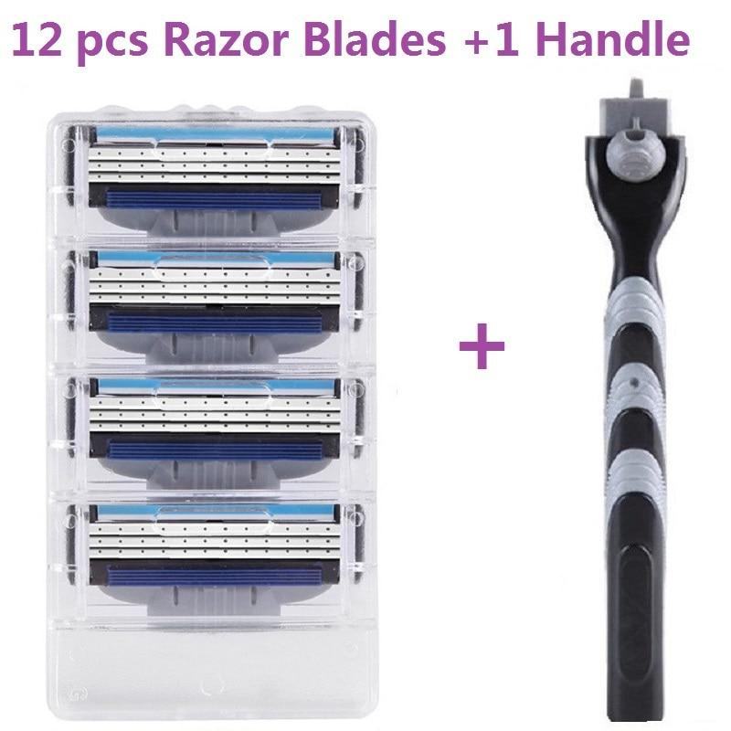 Buy 12 Pcs Razor Blade +1 Handle Sharp Men Razor Blades Shaver ...