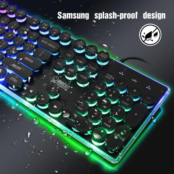 Buy ZERODATE KB202 104 Keys 3-Color Mixed Backlight Retro Punk Round ...