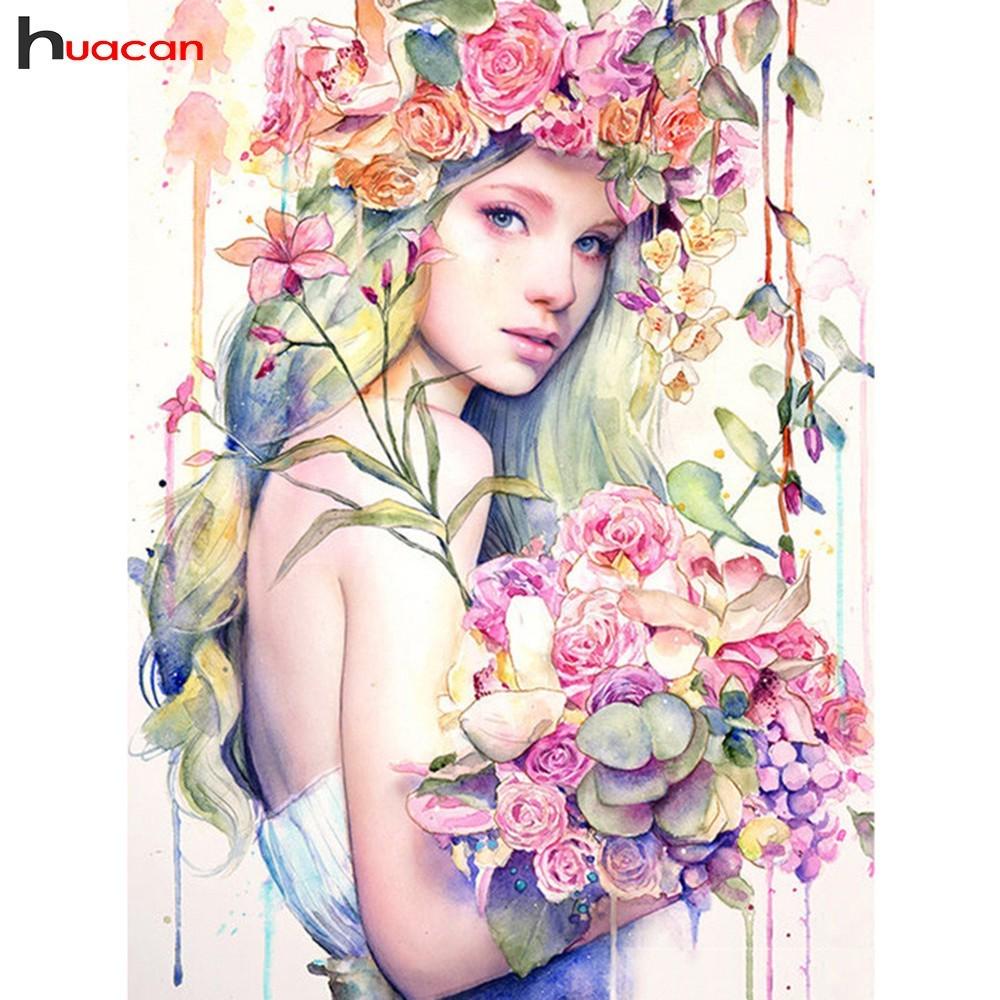 HUACAN Diamond Mosaic Portrait 5D DIY Diamond Painting Girl Picture Of ...