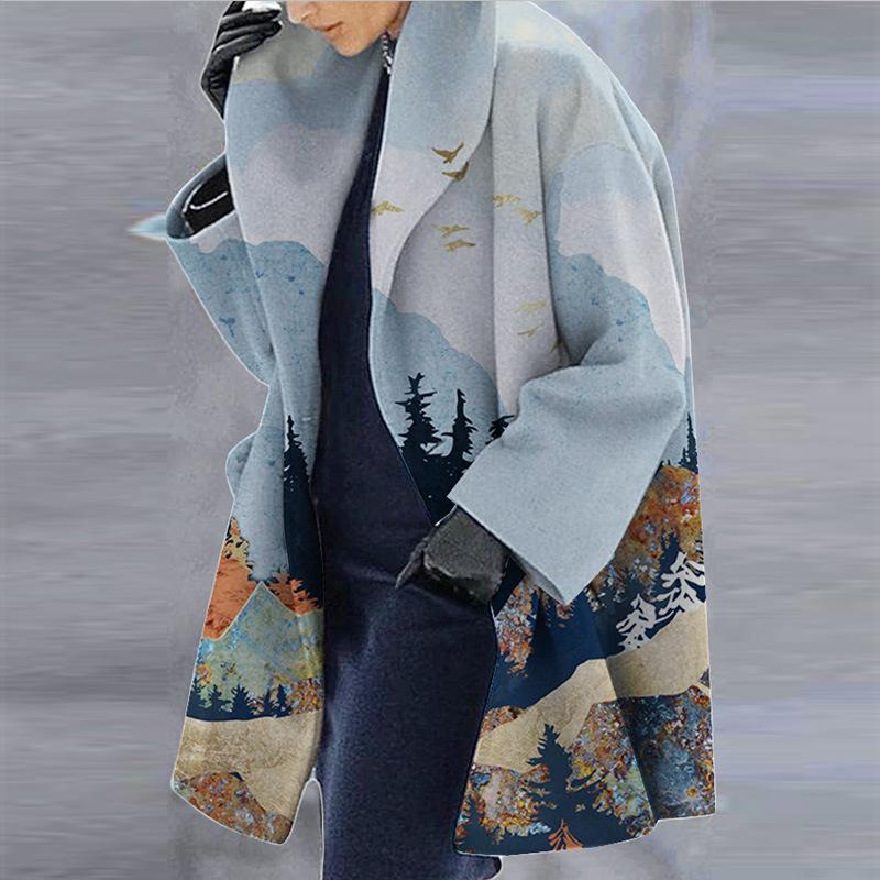 Autumn and Winter Women's Fashion Long Sleeve Waistless Coat Printed ...