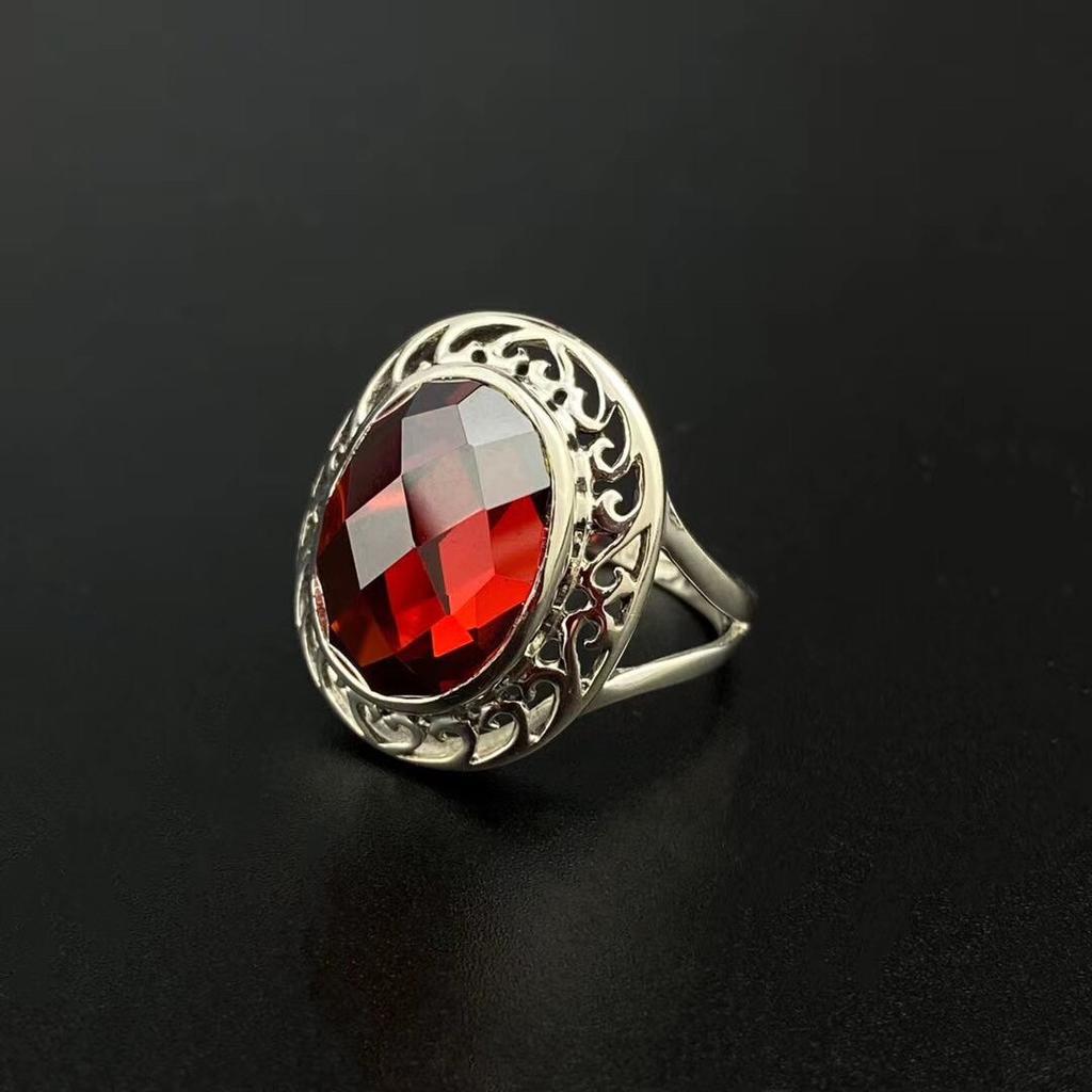 S925 Silver Inlaid Garnet Red Zircon Ring Transfer Vintage Noble Ring ...