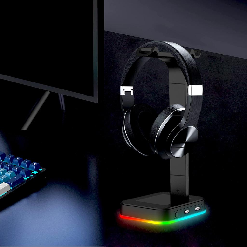 Buy RGB LED Gaming Headset Stand w/2 USB Ports Headphones Hanger Holder ...