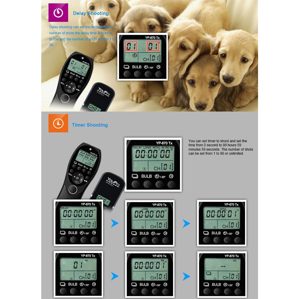 Buy YouPro YP-870 DC2 2.4G Wireless Remote Control LCD Timer Shutter Release Transmitter ...