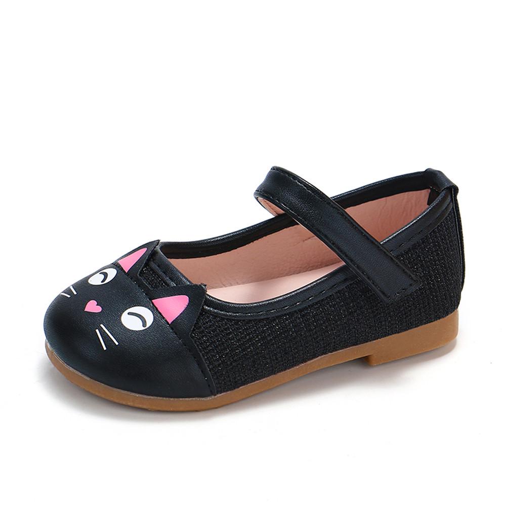 AOM Toddler Baby Girls Children Cute Cartoon Cat Leather Single Shoes ...