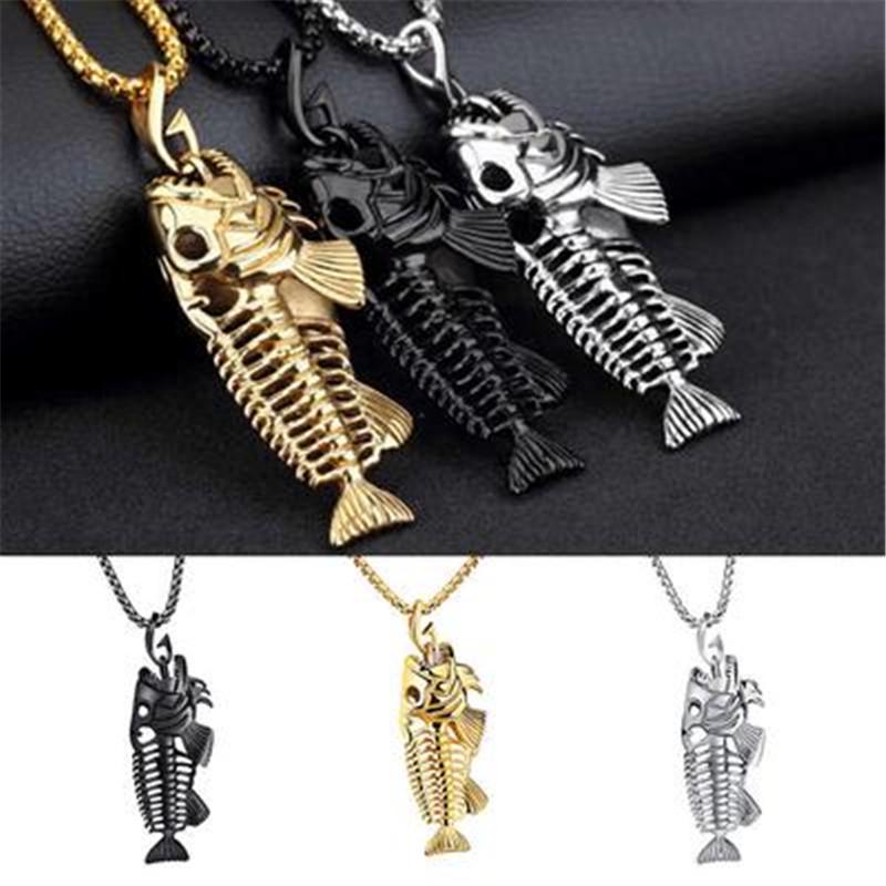 Satın alın Hot New Men's Fashion Fish Bones and Fishing Hook Pendant ...