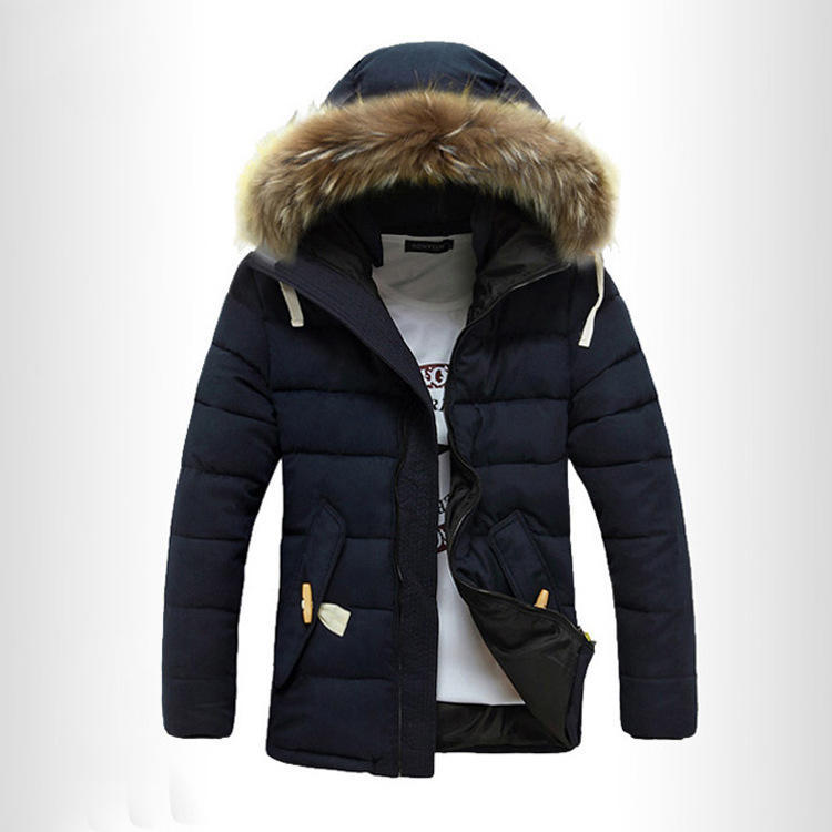 Buy Winter Fur Collar Cotton Men's Long Student Down Jacket Plus Velvet ...