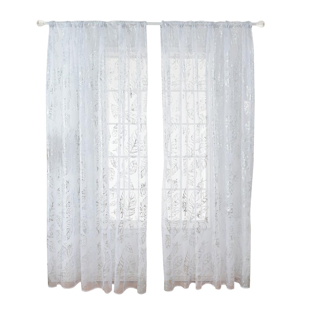 Buy Sheer Curtains Feather Print Window Screen Curtains for Living Room ...