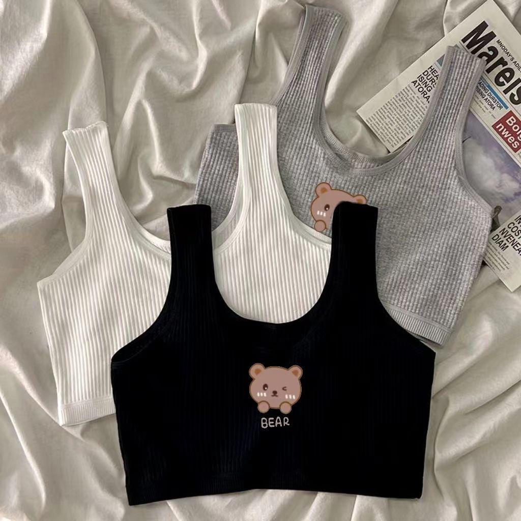 Girls Cute Bras Cartoon Bear Pattern Solid Black Underwear Elastic ...