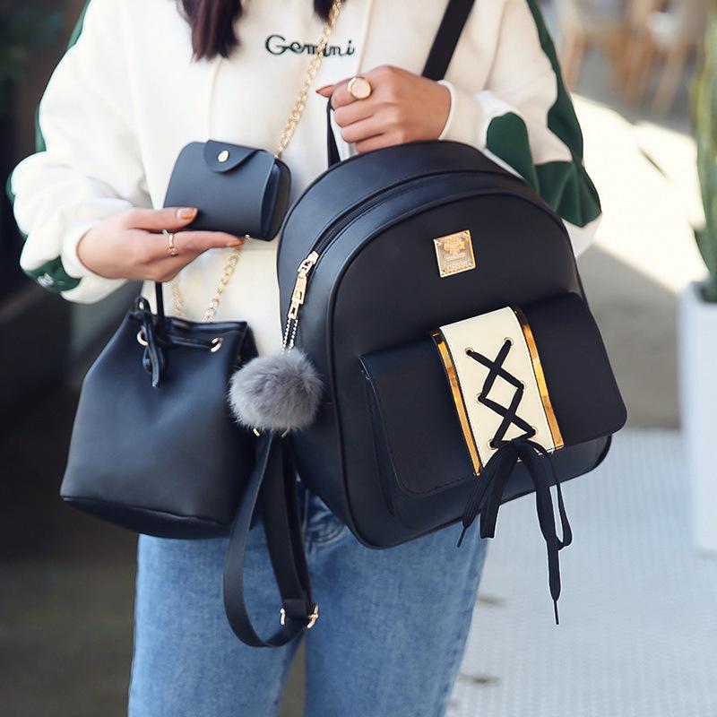 Buy Fashion Women 3Pcs/Set Small Women Backpacks School Bags For Black ...