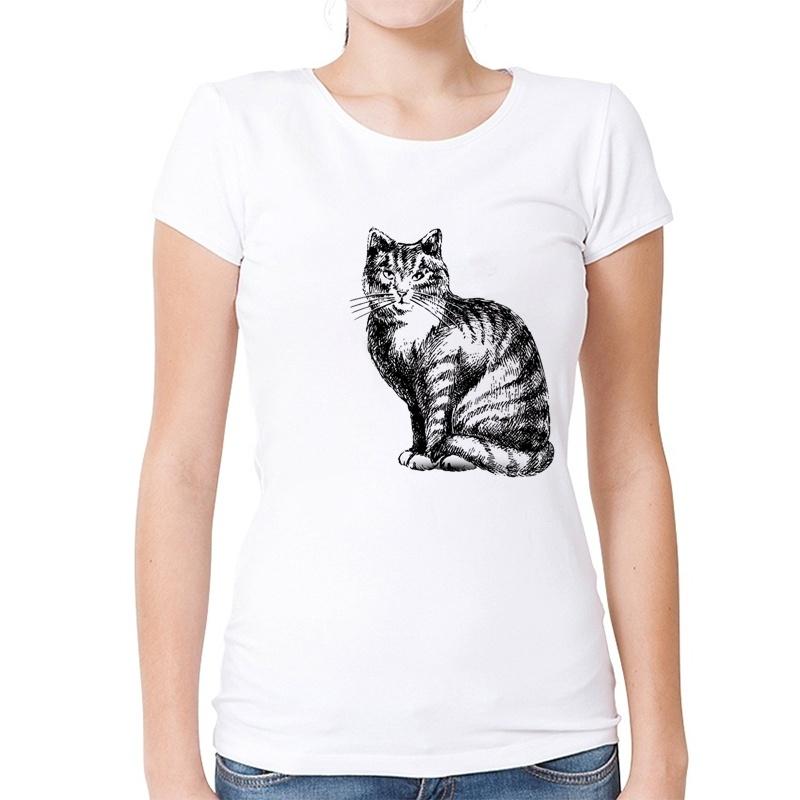 Buy 2019 Cute Cat Print T Shirt Summer Women T-shirt Lady Casual T ...