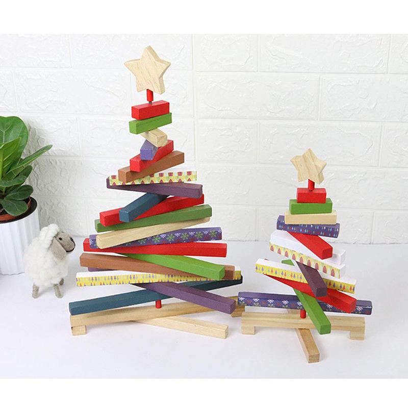 Buy Christmas Tree Wooden Building Blocks Xmas Tree Ornaments Christmas ...