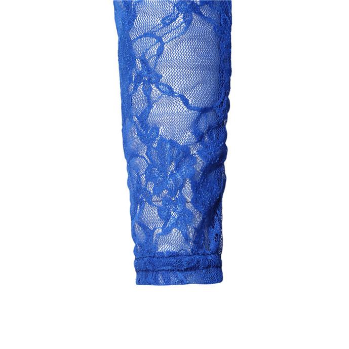 💰Köp billigt online Sexy Deep-V Lace Fishnet Inset Long Sleeves Bodycon ...