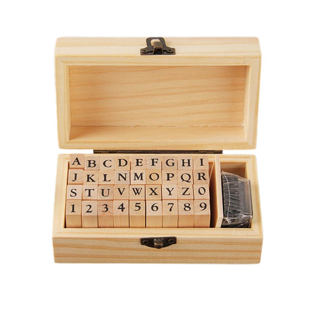Buy 36PCS RUBBER LETTER STAMP ALPHABET WOODEN BOX SET Upright Letters ...