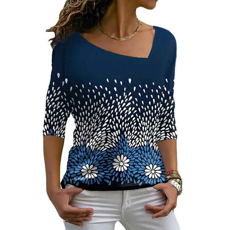 Buy Women's Floral Graphic 3D Printed Long Sleeve Irregular V-neck ...
