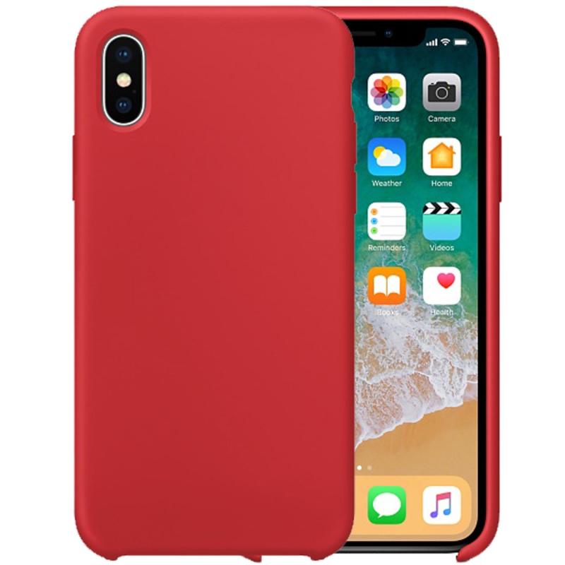 Buy Coque rouge pour iPhone X Couleur Pure Silicone Liquide + PC ...