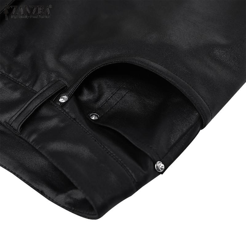 Buy ZANZEA Autumn Women Zipper High Waist Pu Leather Pants Solid Color ...