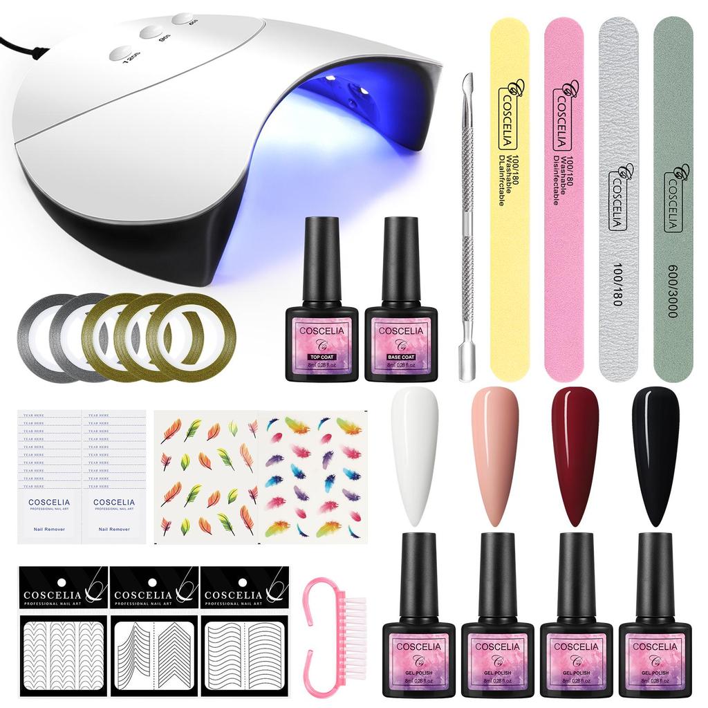 COSCELIA Manicure Set 4PC Nail Polish Set UV LED Lamp With Base Top ...