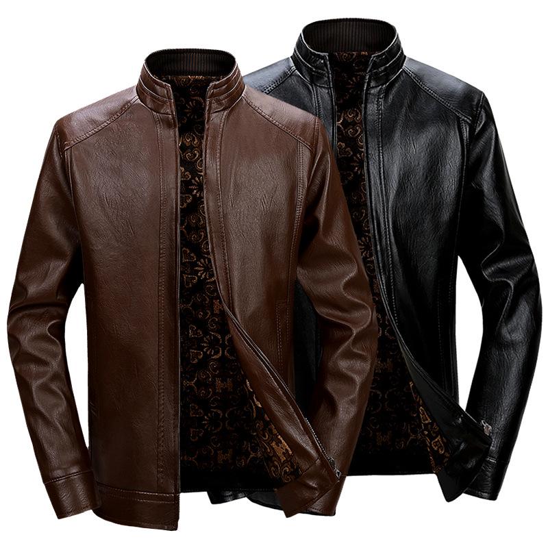 MakeWishes Men's Cool Collar Pu Leather Jacket Fall and Winter Plus ...