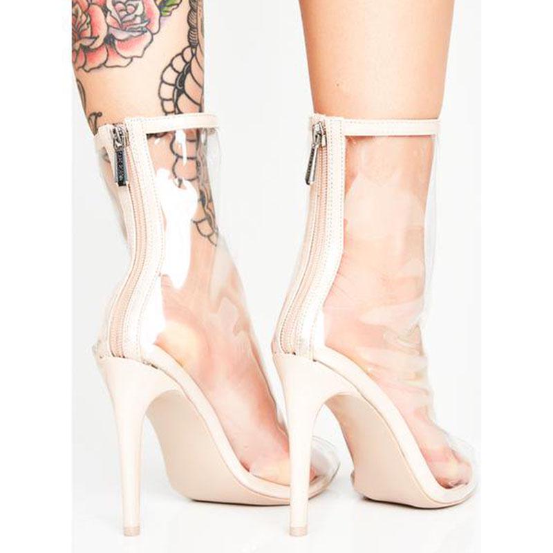 Buy Transparent Women Boots Ladies PVC Ankle Boots Clear Heels Shoes ...