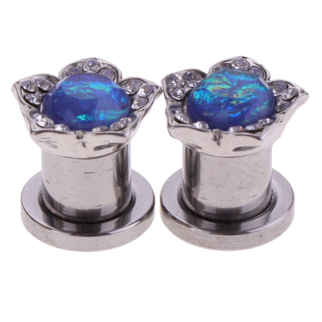 2Pcs 316 Steel Opal Ear Flesh Tunnel Plug Ear Piercings Body Jewelry ...