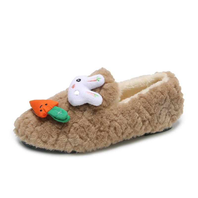 Buy Cute Gray Rabbit Ears Home Shoes Kawaii Bunny Flats Indoor Warm ...