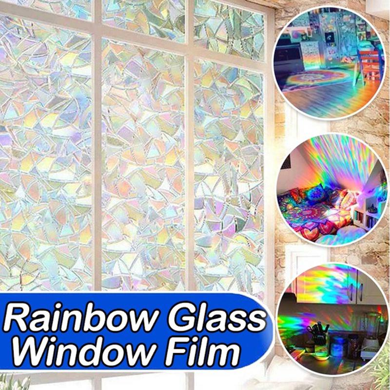 Buy 3D Window Glass Film Sticker Stained Anti UV Self-adhesive Rainbow ...