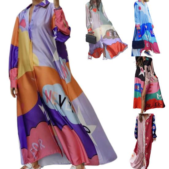 Charming Lapel All-Match Youthful Single Breasted Lady Long Shirt Dress ...