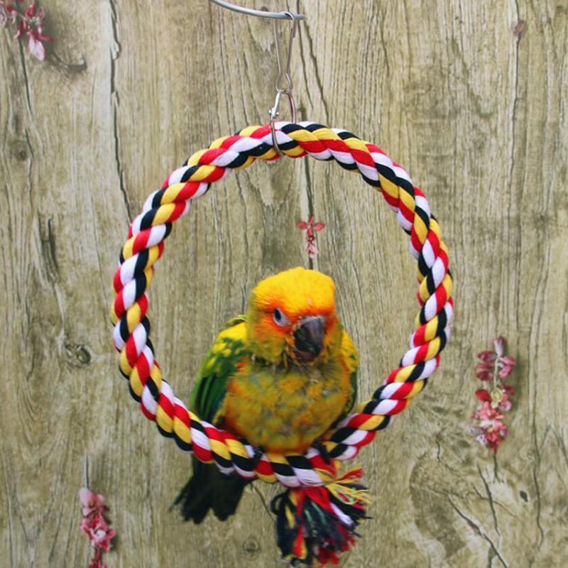 Buy Cotton Bite-resistant Rope Swing Standing Toy Pet Bird Toy Round ...