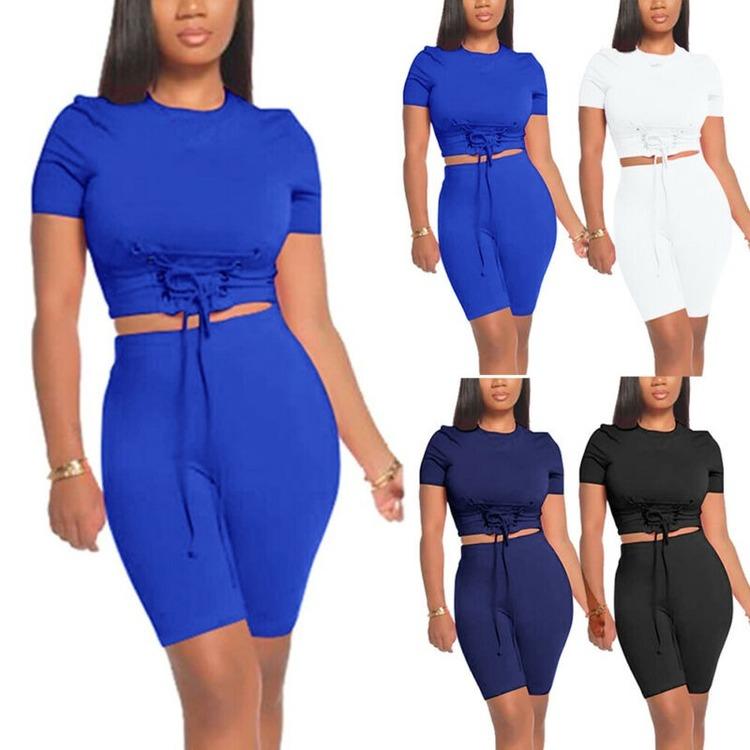 Buy Womens Casual Short Sleeve Crops Top Bodycon Shorts Set Summer ...