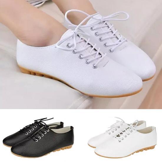 Buy Classic Women Girl Flat Lace Up Round Toe Casual Walking Shoes at ...