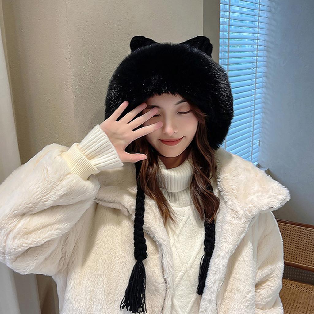 Buy Japanese Cat Ear Lei Feng Hat Knit Hat with Long Braid Beanies Hat ...