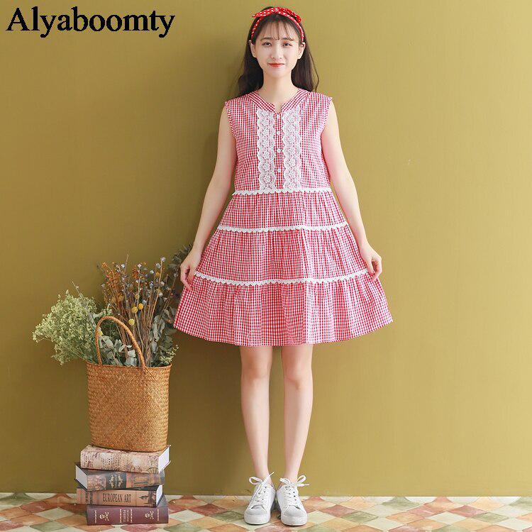 Buy Preppy Style Summer Women Sundress Vintage Black Red Plaid Dress ...
