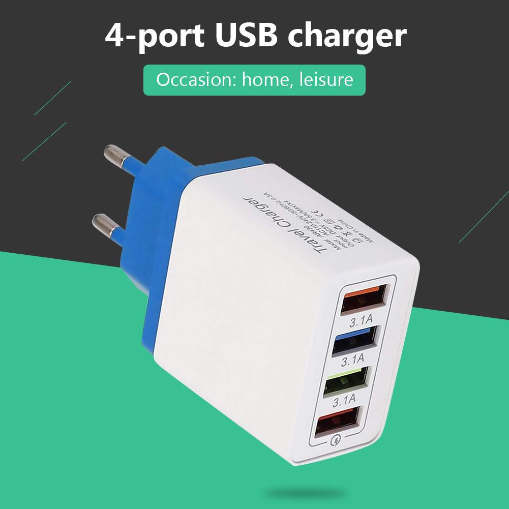 Buy 4 USB Color Travel Charger 3A Phone Fast Charging Charger EU Plug ...