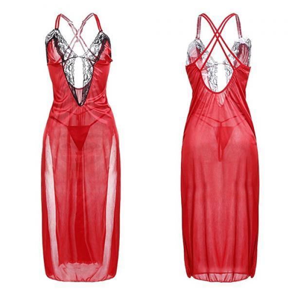 Buy Women Sexy Lace Backless Sleepwear Side Split Nightwear Lingerie ...