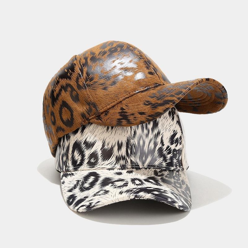 Buy Leopard Print Leather Baseball Cap Autumn Winter Outdoor Hip-hop ...